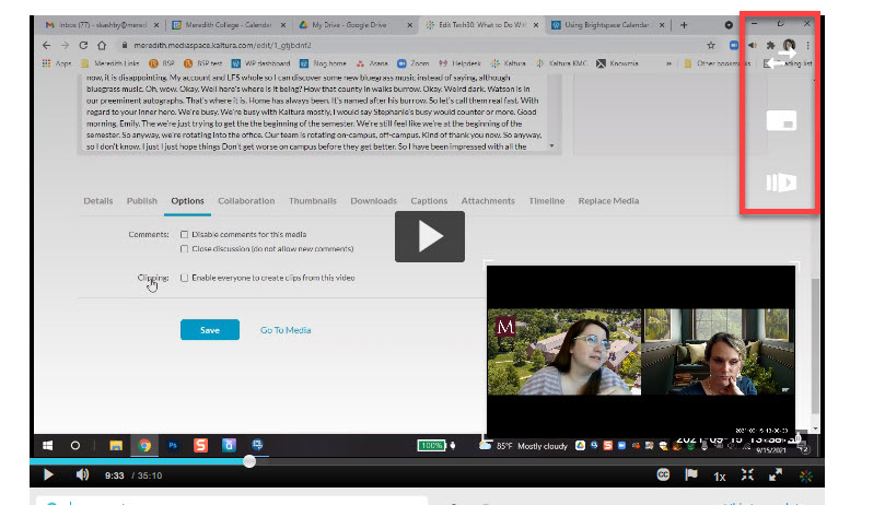 kaltura capture video user view with multiple screen and toggle options ...